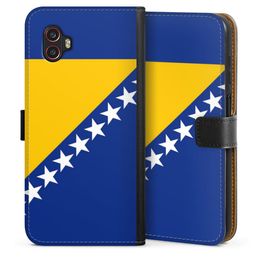 DeinDesign Galaxy XCover 6 Pro Handy Klapph&uuml;lle Handyh&uuml;lle aus Kunst Leder schwarz Flip Case Bosnia Flag Sideflip mit langer Lasche