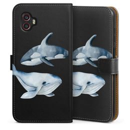 DeinDesign Galaxy XCover 6 Pro Handy Klapph&uuml;lle Handyh&uuml;lle aus Kunst Leder schwarz Flip Case Wale Water Colour Ocean Sideflip mit langer Lasche