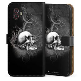 DeinDesign Galaxy XCover 6 Pro Handy Klapph&uuml;lle Handyh&uuml;lle aus Kunst Leder schwarz Flip Case Skulls Skull Gothic Sideflip mit langer Lasche