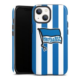 DeinDesign iPhone 13 Mini Handy Panzer Handyh&uuml;lle robuste Outdoor H&uuml;lle Schutzh&uuml;lle gl&auml;nzend Flag Hertha Bsc Stripes Tough Case