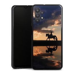 DeinDesign Galaxy A32 5G Handy Silikon H&uuml;lle Case schwarz Handyh&uuml;lle Sunset Horse Horseback Riding