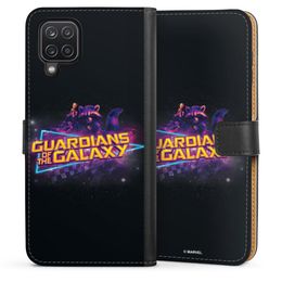 DeinDesign Galaxy A12 Handy Klapph&uuml;lle Handyh&uuml;lle aus Kunst Leder schwarz Flip Case Guardians Of The Galaxy Marvel Logo Sideflip mit langer Lasche