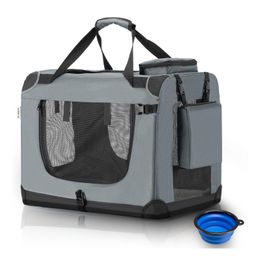 Juskys Hundetransportbox Lassie S (grau) faltbar mit Decke - 34x50x36 cm Hundetasche Hundebox
