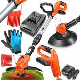 Masko&reg; Akku-Rasentrimmer mit 20 V Li-Akku, 2,0 Ah Akku und Ladeger&auml;t, Motorsense 26 cm Schnittkreis, 180&deg; Trimmwinkel, Teleskop-Stiel & Zusatzhandgriff, inkl. 20 Messer Kunststoffklinge