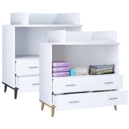 Vcm Wickeltisch Set Wickelregal mit Wickelaufsatz Ma&szlig;e H. 93 x B. 80 x T. 49 zwei Schubladen f&uuml;r Stauraum Wickelkommode - Lindas