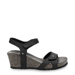 Panama Jack Damen-Sandalen &bdquo;Julia B1&ldquo; aus schwarzem Leder mit Keilabsatz