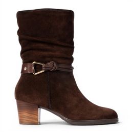 Pikolinos Damen-Dunkelbraune Lederstiefel bis zur Mitte der Wadenh&ouml;he &ndash; Zamora