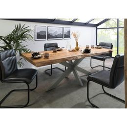 Baumtisch Mango 200x100x77 natur lackiert / Kreuzgestell silber matt FREEFORM 5