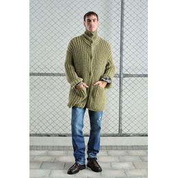 &Uuml;bergro&szlig;er gerippter Strickcardigan mit halbem Rollkragen