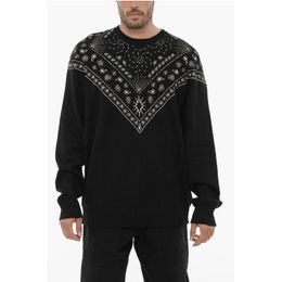 Schwarzer Rundhalspullover mit Bandana-Motiv