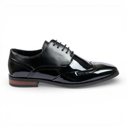 Schwarze Herren-Brogue-Schuhe aus Lackleder mit Fl&uuml;gelkappe