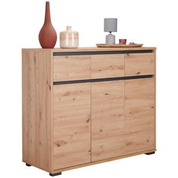 CARRYHOME Kommode, Anthrazit, Eiche, Kunststoff, 3 Schublade(n) Schubladen, 120x103x48 cm, Beim&ouml;bel erh&auml;ltlich, stehend, Wohnzimmer, Kommoden & Sideboards, Kommoden