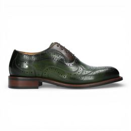 Laura Vita Lorenzo Conti Herren Khaki-gr&uuml;ne Leder-Brogue Oxford-Dressschuhe &ndash; Ayan-01