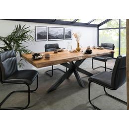 Baumtisch Mango 200x100x77 natur lackiert / Kreuzgestell anthrazit gl&auml;nzend FREEFORM 5