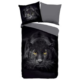 Wendebettw&auml;sche Panter, Schwarz, Textil, Tier, 135x200 cm, b&uuml;gelleicht, Schlaftextilien, Bettw&auml;sche, Bettw&auml;sche, Mikrofaser-Bettw&auml;sche