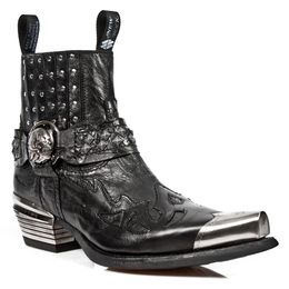 New Rock Gothic-Stiefel aus schwarzem Metall-7950P-S1