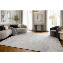 Riess Ambiente 3D Hochflor Teppich LUNA 300x230cm hellgrau Hoch-Tief-Effekt Indoor-Teppich Riess-Ambiente rechteckig Landhaus Modern Skandinavisch