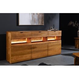 Riess Ambiente Massives Sideboard GRAND 180cm braun Mangoholz mit LED-Beleuchtung Schubladen Riess-Ambiente Natur Rustikal