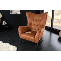 Riess Ambiente Design XL Sessel AMSTERDAM antik braun Microfaser schwarze Metallbeine Riess-Ambiente Retro Skandinavisch