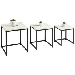 Mid.you Satztisch, Schwarz, Wei&szlig;, Metall, Holzwerkstoff, 3-teilig, Marmoroptik, quadratisch, eckig, 40x44x44.5 cm, Wohnzimmer, Wohnzimmertische, Beistelltische
