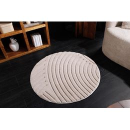 Riess Ambiente Runder 3D strukturierter Kurzflor Teppich ART DECO 80cm beige creme Hoch-Tief-Effekt Riess-Ambiente Boheme Modern Skandinavisch
