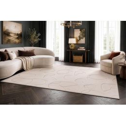 Riess Ambiente 3D Hochflor Teppich LUNA 230x160cm beige Hoch-Tief-Effekt Indoor-Teppich Riess-Ambiente rechteckig Landhaus Modern Skandinavisch