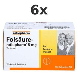 6x FOLS&Auml;URE-ratiopharm 5 mg Tabletten 100 St