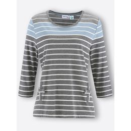 CR&Eacute;ATION L Damen Shirt anthrazit-eisblau-gestreift Gr&ouml;&szlig;e 50