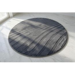 Riess Ambiente Runder Teppich WAVE 150cm anthrazit 3D strukturierter Kurzflor Indoor Hoch-Tief-Effekt Riess-Ambiente Modern Skandinavisch