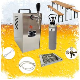 ich-zapfe Komplett Set - Zapfanlage JET 30 Bierkoffer, Bierzapfanlage, Durchlaufk&uuml;hler 1-leitig Trockenk&uuml;hler, bis zu 35 Liter/h, Klappbare Bierzeltgarnitur