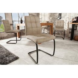 Riess Ambiente Design Freischwinger Stuhl MODENA vintage beige Microfaser mit Ziersteppung Riess-Ambiente Esszimmerstuhl K&uuml;chenstuhl