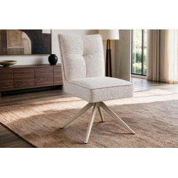 Riess Ambiente Drehbarer Stuhl LUGANO beige Boucl&eacute; Tweet soft Federkern Metall Polsterstuhl Riess-Ambiente Esszimmerstuhl K&uuml;chenstuhl Industrie & Loft Modern