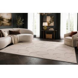 Riess Ambiente 3D Hochflor Teppich LUNA 300x230cm beige Hoch-Tief-Effekt Indoor-Teppich Riess-Ambiente rechteckig Landhaus Modern Skandinavisch