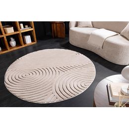 Riess Ambiente Runder 3D strukturierter Kurzflor Teppich ART DECO 150cm beige creme Hoch-Tief-Effekt Riess-Ambiente Boheme Modern Skandinavisch
