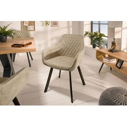 Riess Ambiente Design Stuhl PALERMO beige Microfaser mit Armlehne und Ziersteppung Polsterstuhl Riess-Ambiente Esszimmerstuhl K&uuml;chenstuhl Retro
