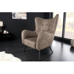 Riess Ambiente Design XL Sessel AMSTERDAM taupe Microfaser schwarze Metallbeine Riess-Ambiente Retro Skandinavisch
