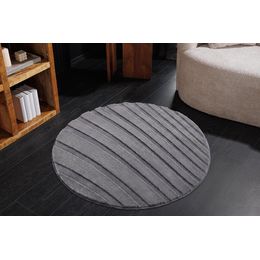 Riess Ambiente Runder Teppich WAVE 80cm anthrazit 3D strukturierter Kurzflor Indoor Hoch-Tief-Effekt Riess-Ambiente Modern Skandinavisch