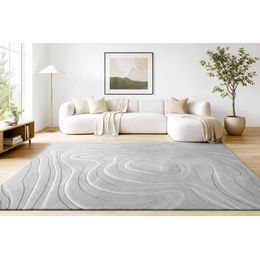 Riess Ambiente 3D Hochflor Teppich DESERT DUNE 300x230cm hellgrau Hoch-Tief-Effekt Riess-Ambiente rechteckig Modern Skandinavisch