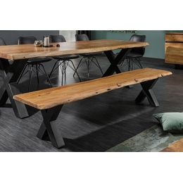 Riess Ambiente Massive Bank MAMMUT 160cm Akazienholz mit anthrazit X-Gestell und Baumkante Riess-Ambiente Industrie & Loft Natur Rustikal