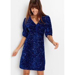 bonprix Paillettenkleid, blau, Gr.32/34 (XS), Feminines Kleid mit hochwertigen Pailletten, aus Samt