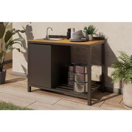 Ambia Garden Outdoork&uuml;che, Anthrazit, Natur, Metall, Kunststoff, einzeln stellbar, 110x90x61 cm, Gartenm&ouml;bel, Outdoor-K&uuml;chen