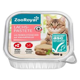 ZooRoyal Lachspastete mit feinen St&uuml;ckchen auf Joghurtgelee Katzen-Nassfutter getreidefrei 16x100g