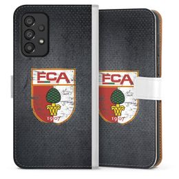 DeinDesign Galaxy A33 5G Handy Klapph&uuml;lle Handyh&uuml;lle aus Kunst Leder wei&szlig; Flip Case Logo Fc Augsburg Official Licensed Product Sideflip mit Lasche