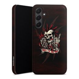 DeinDesign Galaxy A35 5G Handy Premium Case Smartphone Handyh&uuml;lle Schutzh&uuml;lle gl&auml;nzend Totenkopf Music Rock Premium Case