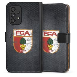 DeinDesign Galaxy A53 5G Handy Klapph&uuml;lle Handyh&uuml;lle aus Kunst Leder schwarz Flip Case Logo Fc Augsburg Official Licensed Product Sideflip mit langer Lasche