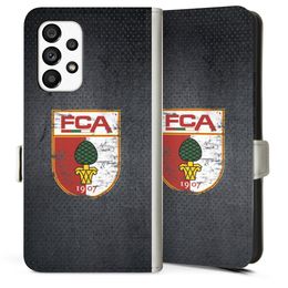 DeinDesign Galaxy A53 5G Handy Klapph&uuml;lle Handyh&uuml;lle aus Kunst Leder wei&szlig; Flip Case Logo Fc Augsburg Official Licensed Product Sideflip mit Lasche