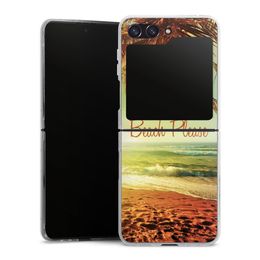 DeinDesign Galaxy Z Flip 5 Handy Hard Case Schutzh&uuml;lle transparent Smartphone Handy H&uuml;lle Beach Palm Tree Urlaub Hard Case