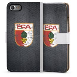 DeinDesign iPhone SE (2022) Handy Klapph&uuml;lle Handyh&uuml;lle aus Kunst Leder wei&szlig; Flip Case Logo Fc Augsburg Official Licensed Product Sideflip mit Lasche
