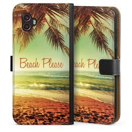 DeinDesign Galaxy XCover 6 Pro Handy Klapph&uuml;lle Handyh&uuml;lle aus Kunst Leder schwarz Flip Case Palm Tree Urlaub Beach Sideflip mit langer Lasche