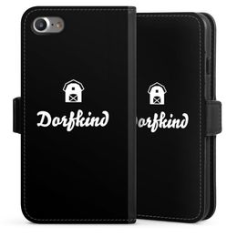DeinDesign iPhone SE (2022) Handy Klapph&uuml;lle Handyh&uuml;lle aus Kunst Leder schwarz Flip Case Dorfkind Life Statement Sideflip mit Lasche